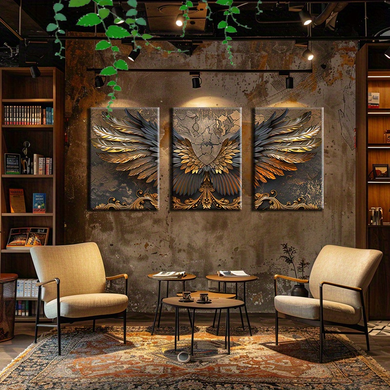 Set Of Three Framed Canvas Wall Murals, Ready To Hang Wings Art Vector ...