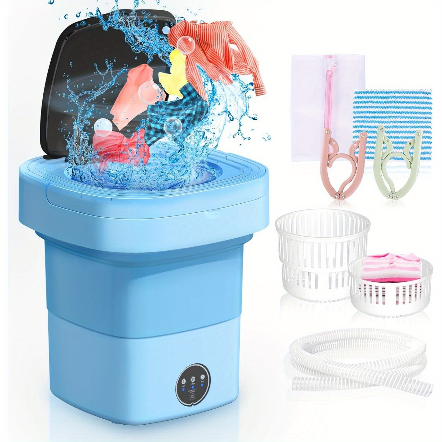 Foldable Portable Washing Machine with 3 Cleaning and Capacity Baby Clothes Socks Underwear and Small Spaces