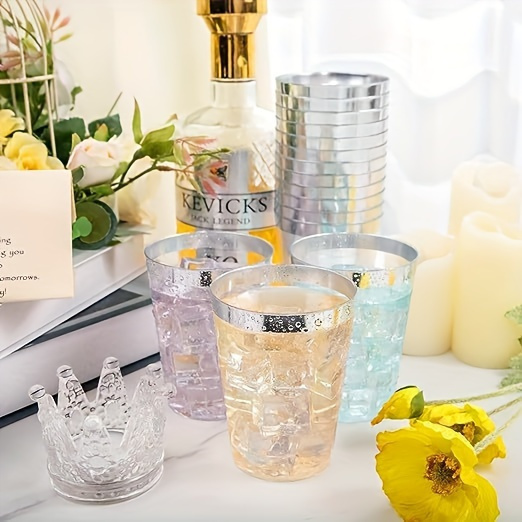 Plastic Party Cups Silver Rim Disposable Heavy duty Clear - Temu