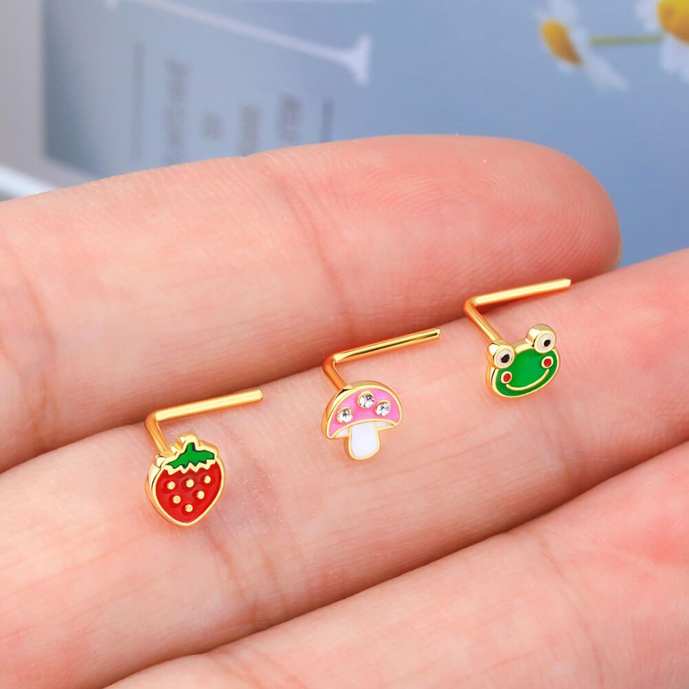 l shaped strawberry frog mushroom nose ring Temu