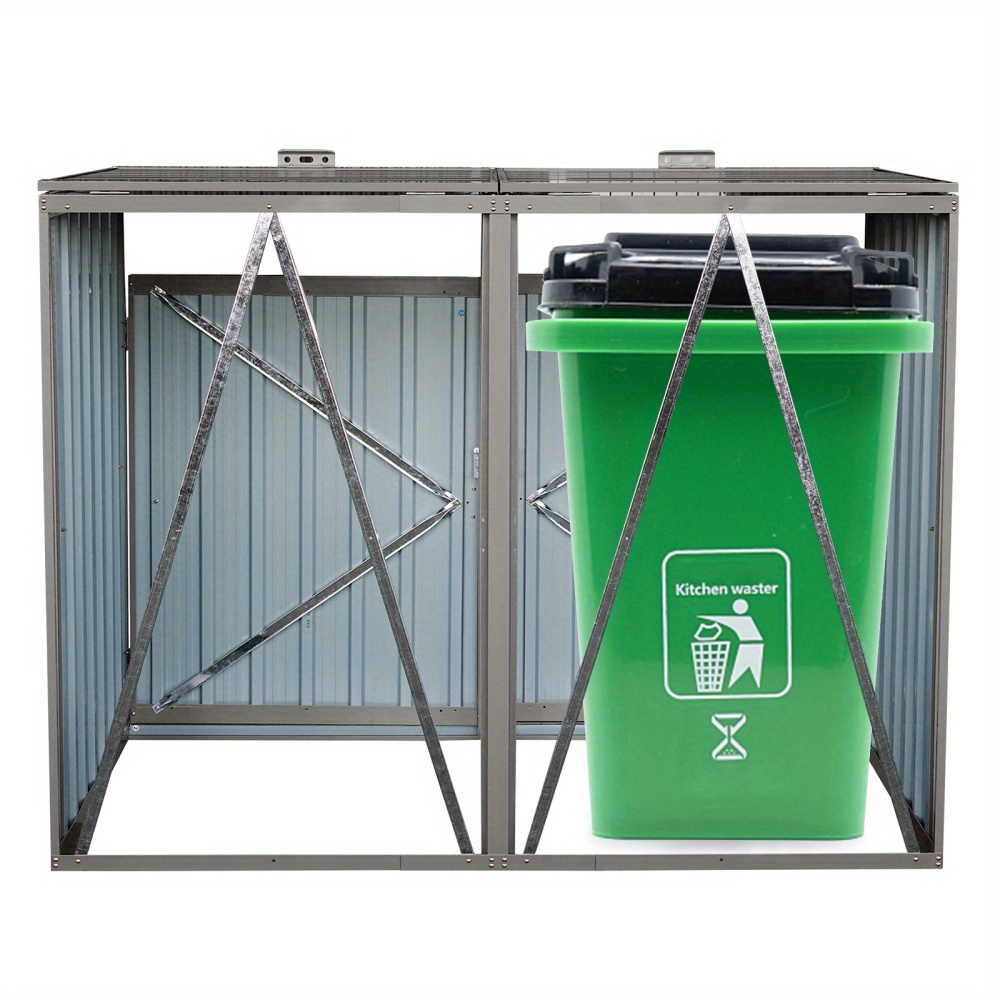 Garbage Bin Shed Stores 2 Trash Cans Metal Outdoor Bin Shed - Temu