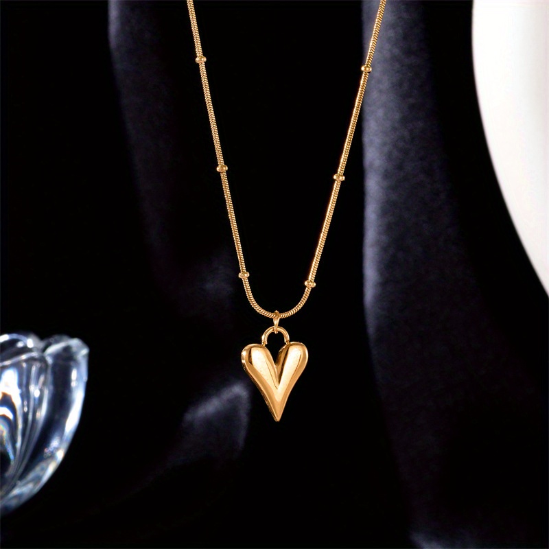 A Golden Stainless Steel Jewelry Bamboo Chain Love Pendant - Temu