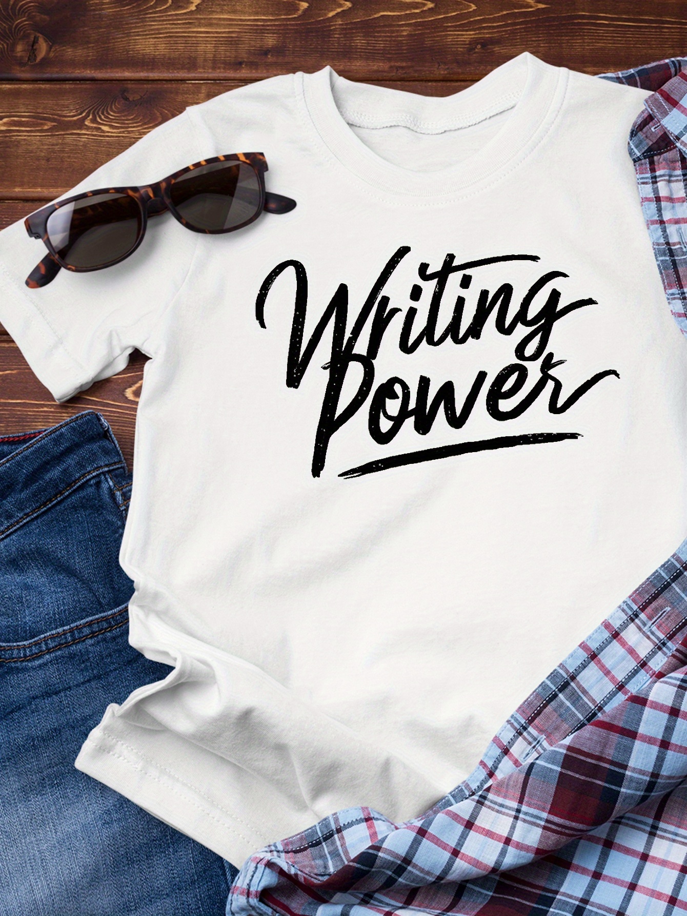 Writing Power Print Mens Casual Round Neck Short Sleeve T - Temu