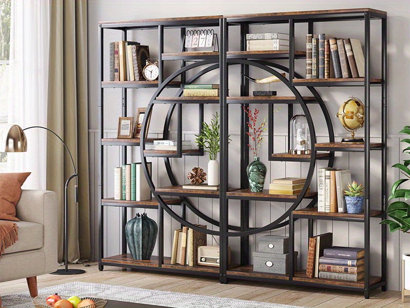 5 tier industrial bookshelf freestanding tall bookshelves Temu