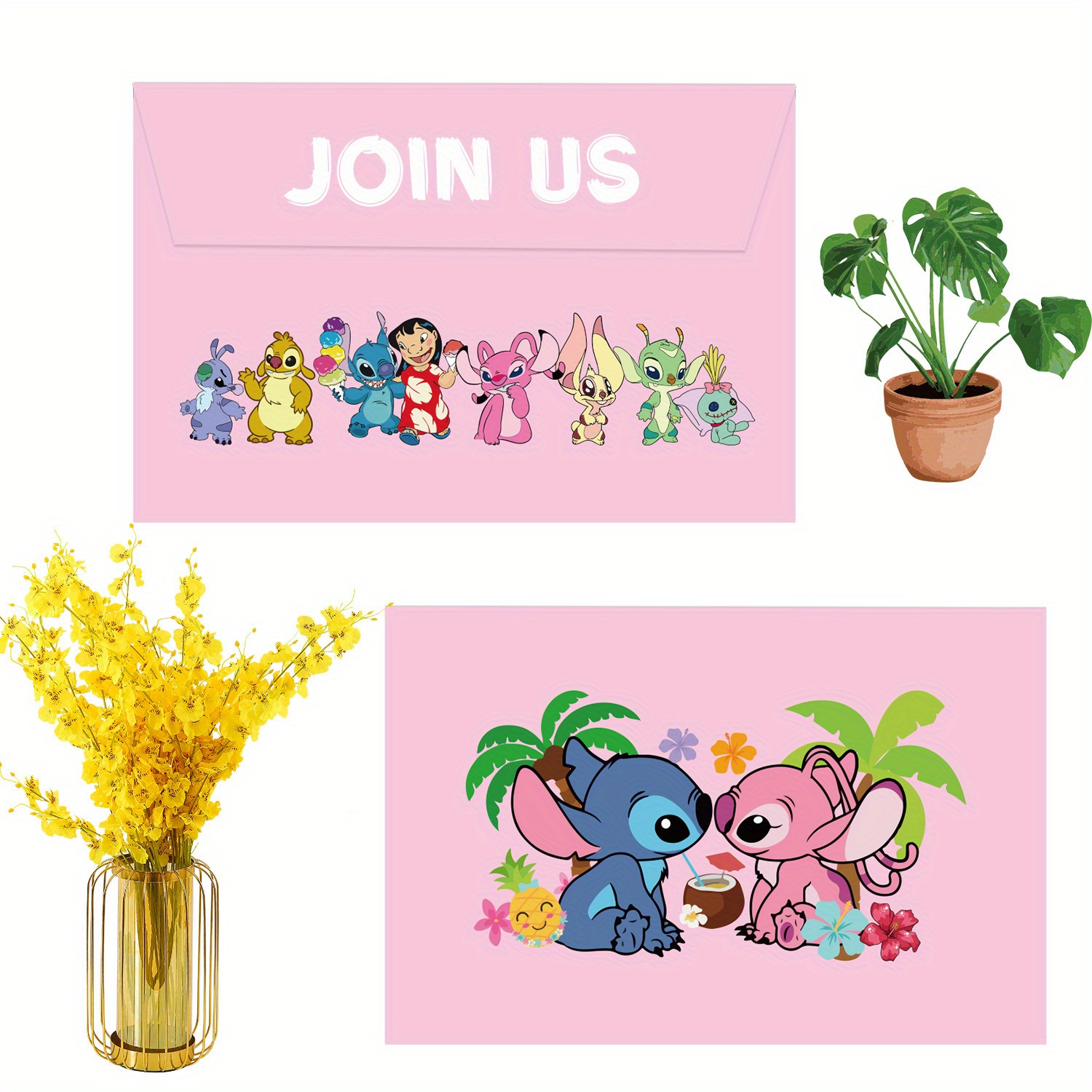 Stitch Pink Birthday Party Invitation Cards - Temu