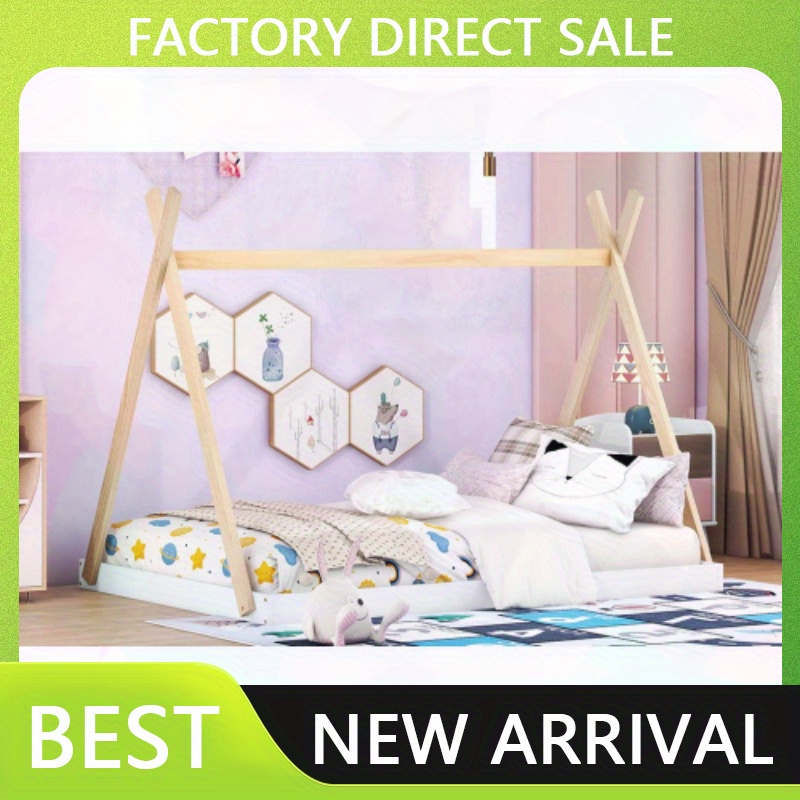 White + Natural Full Size Tent Floor Bed Triangular Design - Temu