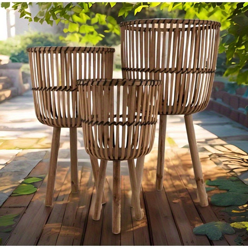 S 3 Bamboo Footed Planters 11 13 15 Natural - Patio, Lawn & Garden - Temu