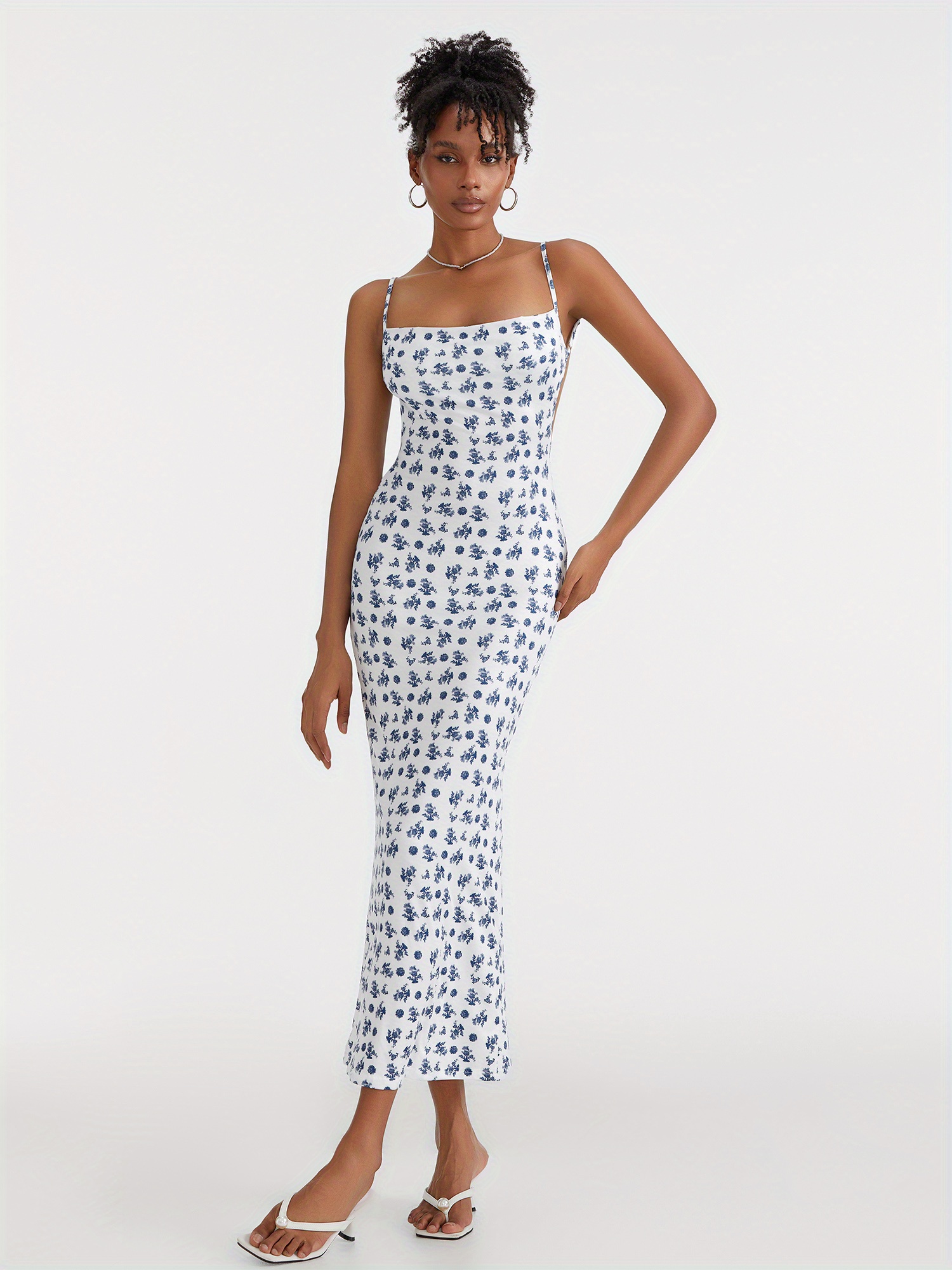 Floral Print Spaghetti Strap Dress Casual Sexy Sleeveless - Temu