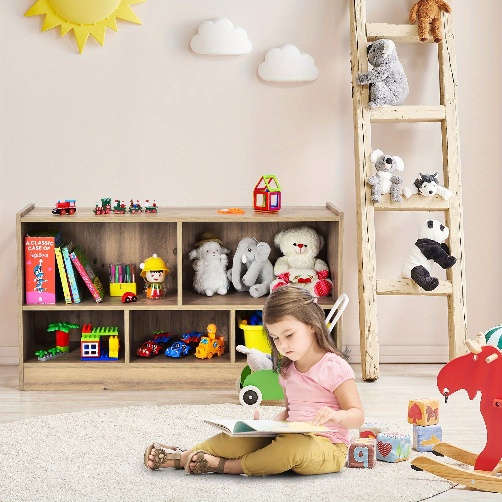 wooden 5 cube chidren storage cabinet bookcase toy Temu Canada