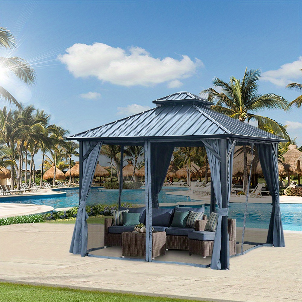 10x10ft Gazebo With Mosquito Netting Sturdy Metal Outdoor Patio Gazebo ...