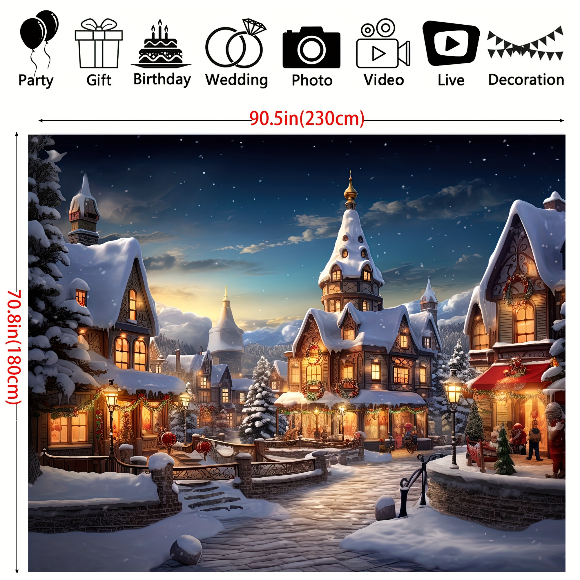 1pc Art Christmas Village Backdrop Winter Snow Scene Banner For Photo ...