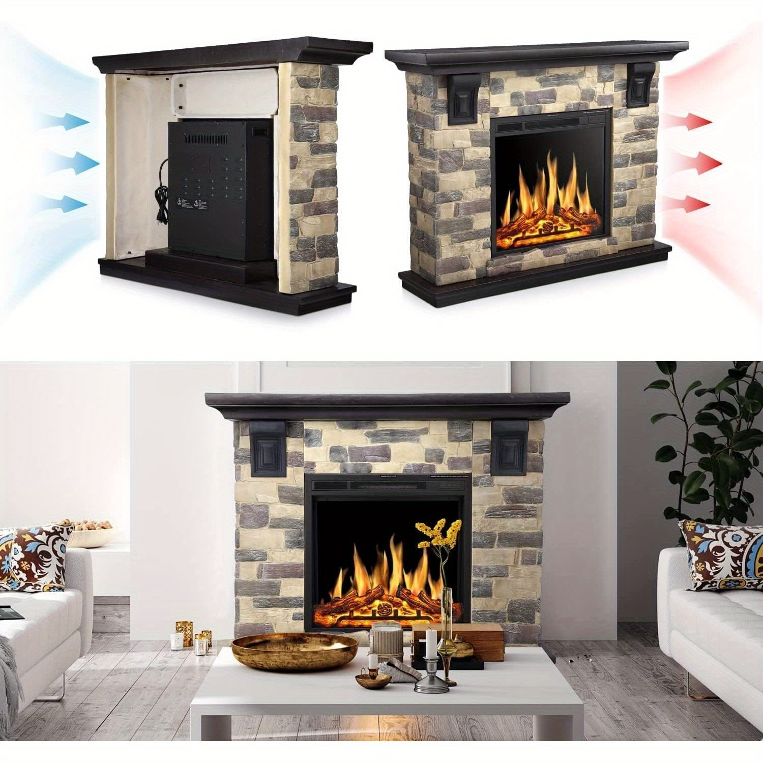 Electric Fireplace Mantel 50 Inch Faux Stone Freestanding Fireplace With Tv Stand Heater 7 Flame ...