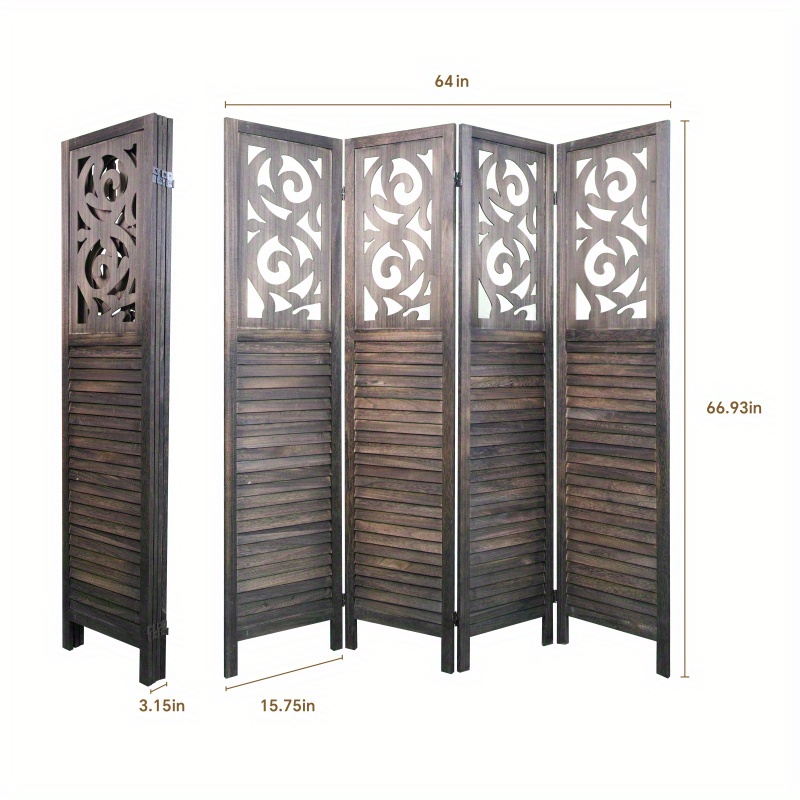 4 Panel Room Dividers Carved Wood Room Divider Partition - Temu