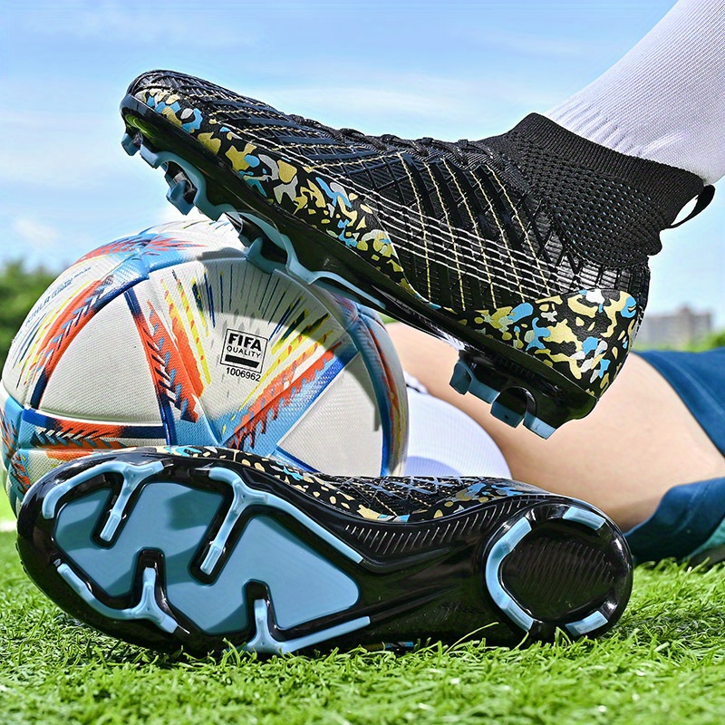 Unisex High Top Soccer Cleats With Graphic Design Anti Slip Long Studs ...