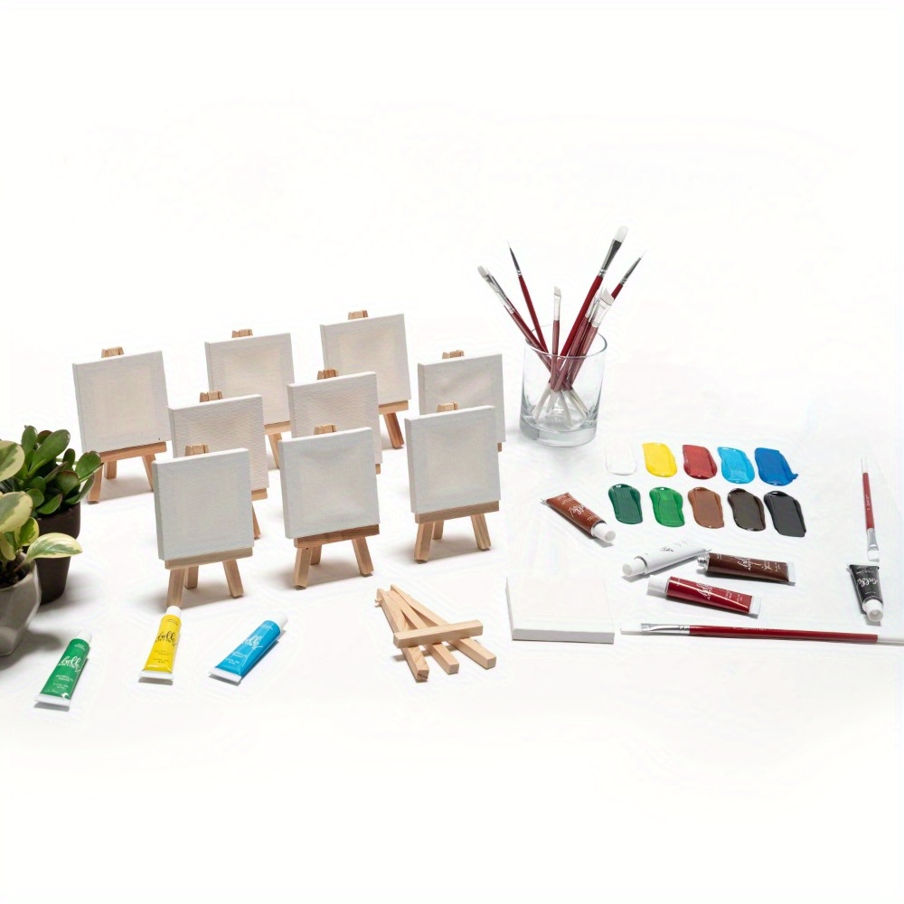 Mini Wooden Canvas Easel Set Portable Artist Paint Panels - Temu