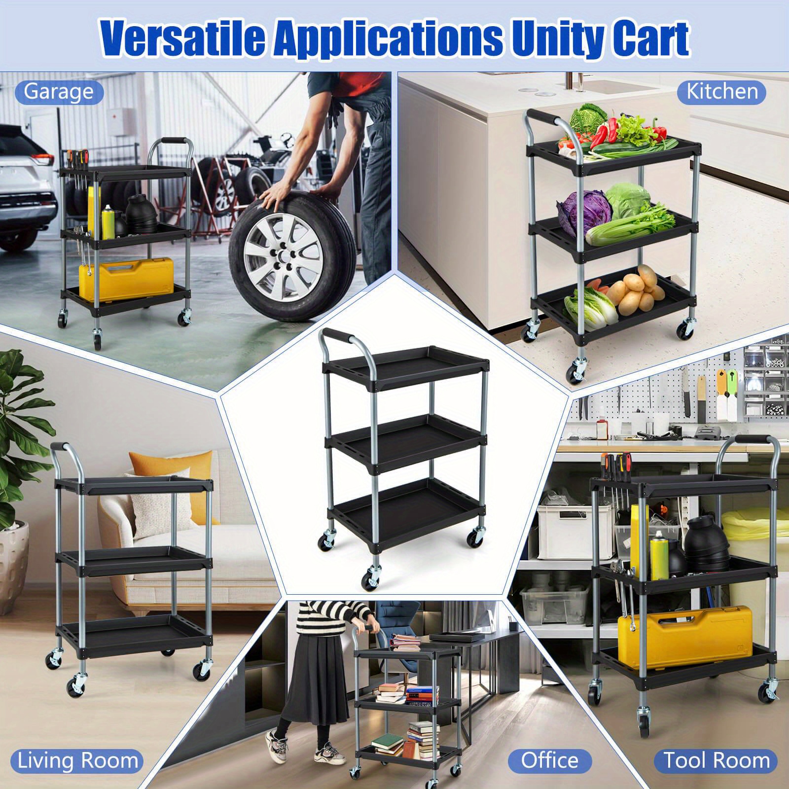 3 Layer Utility Rolling Tool Cart W/ Lockable Universal - Temu