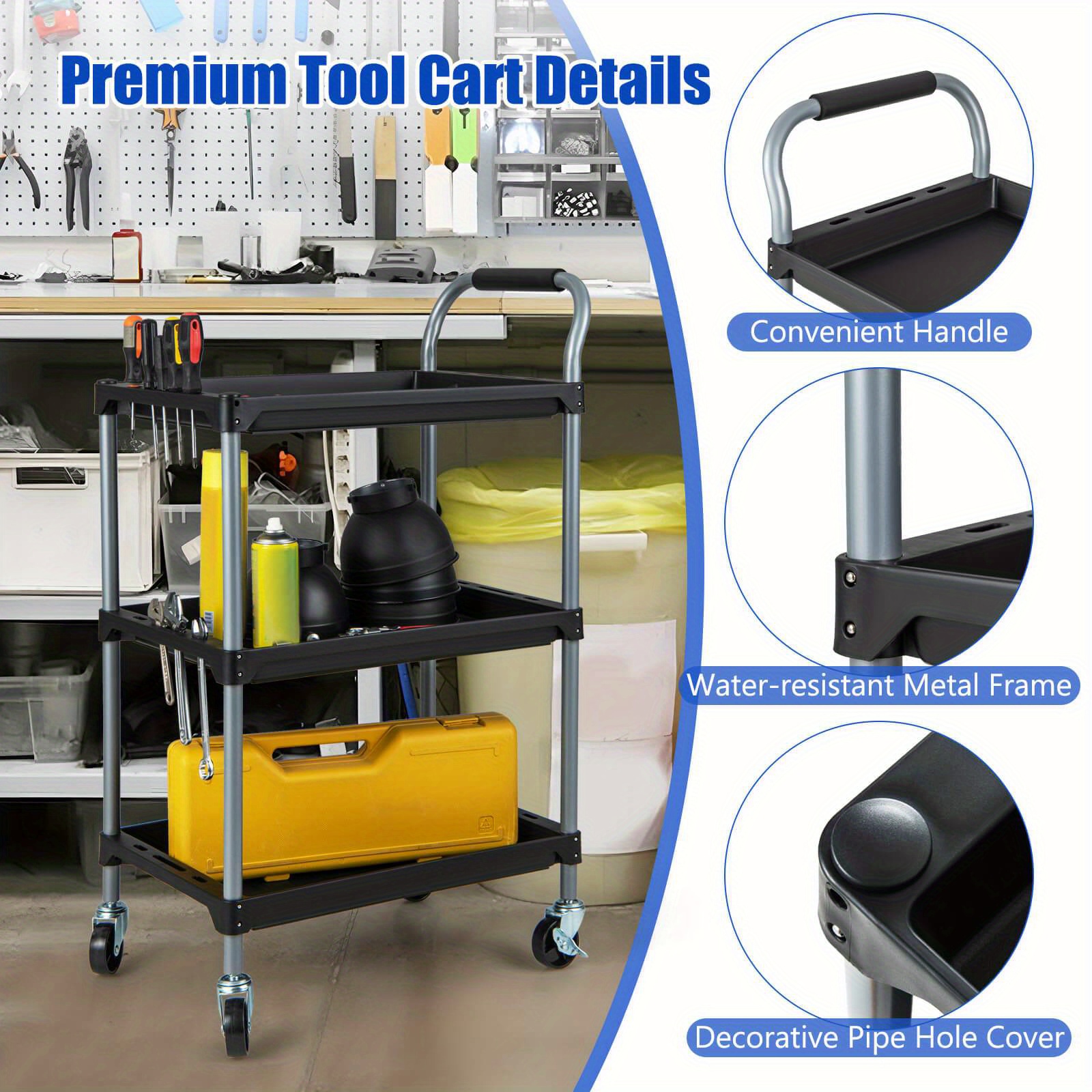 3 Layer Utility Rolling Tool Cart W/ Lockable Universal - Temu