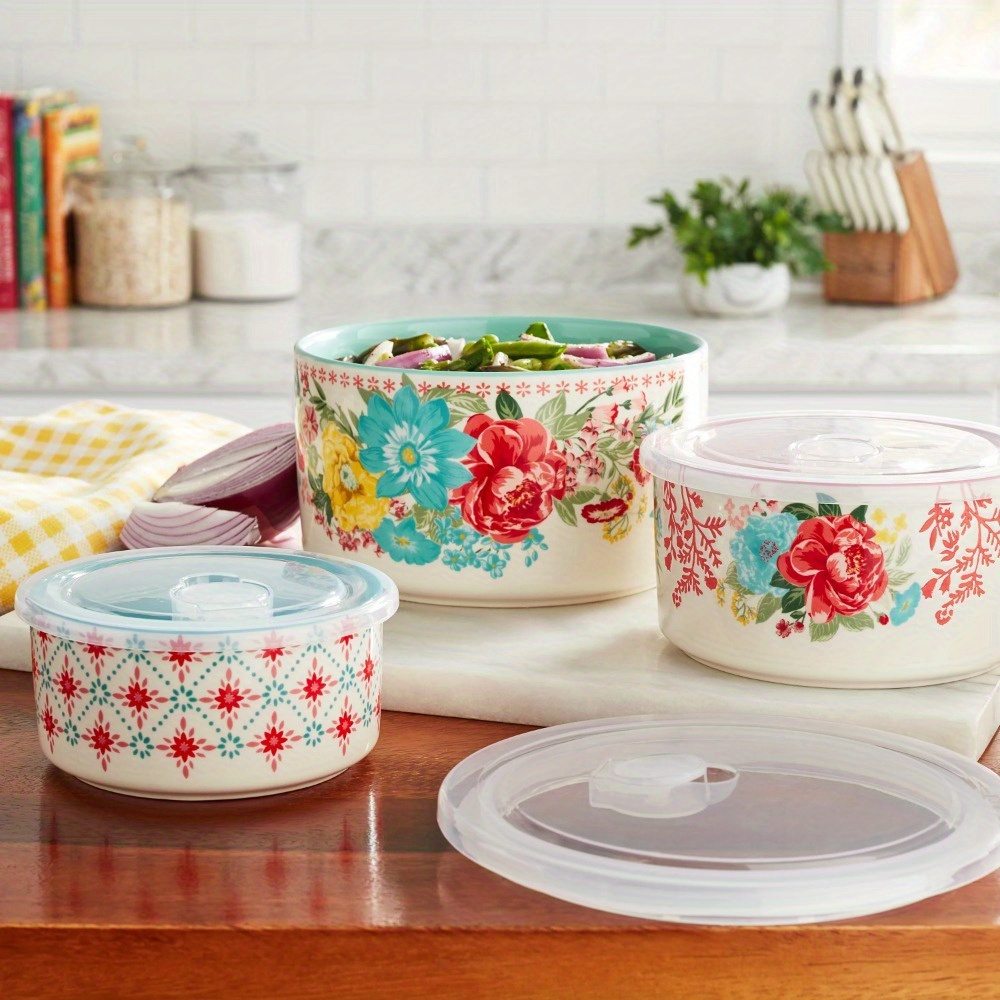 Round Ceramic Bake Store Nesting Bowls Set - Temu