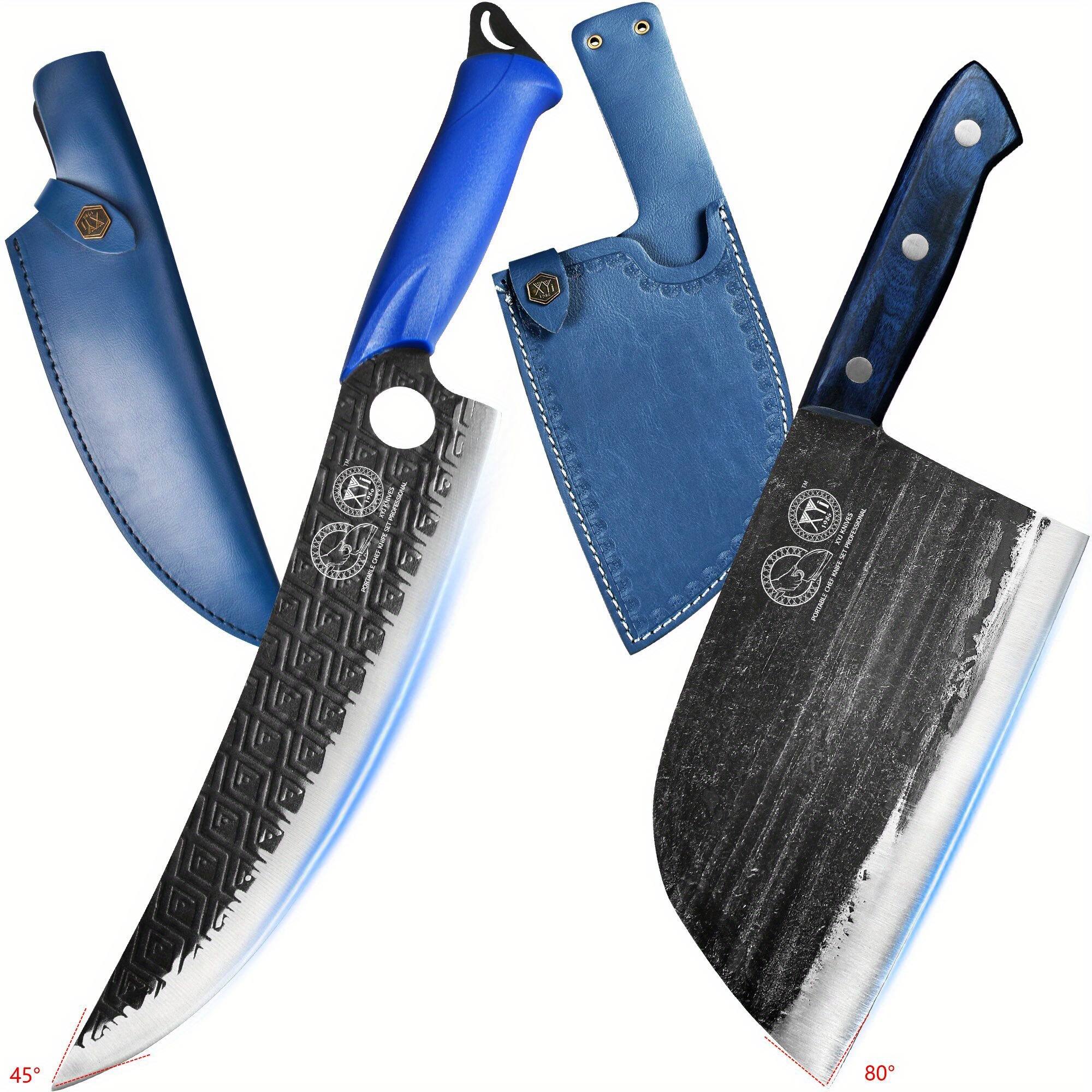 Knives Set Blue Leather Sheath Butcher Knife Slicing - Temu