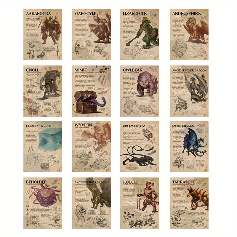 16pcs Set Of Hand Artistic Postcards Vintage Abstract Cartoon Monsters ...