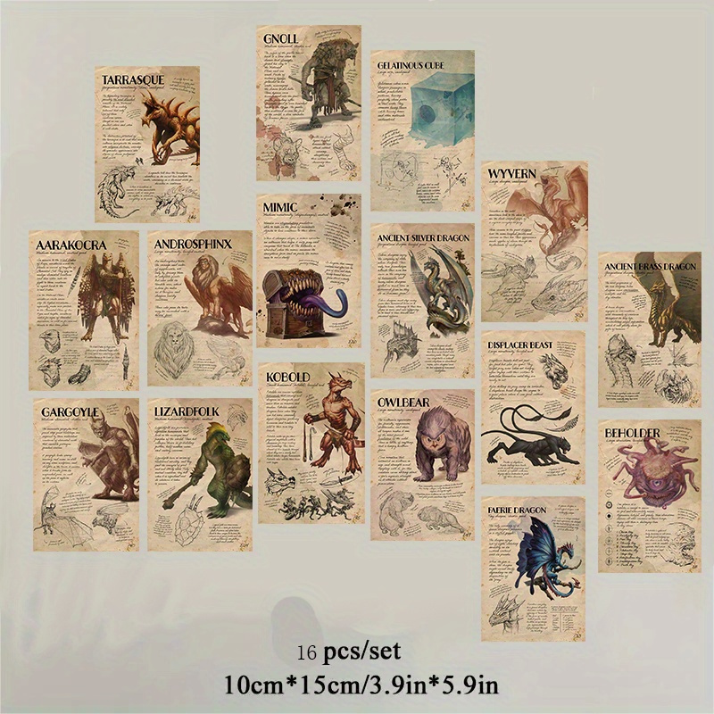 16pcs Set Of Hand Artistic Postcards Vintage Abstract Cartoon Monsters ...