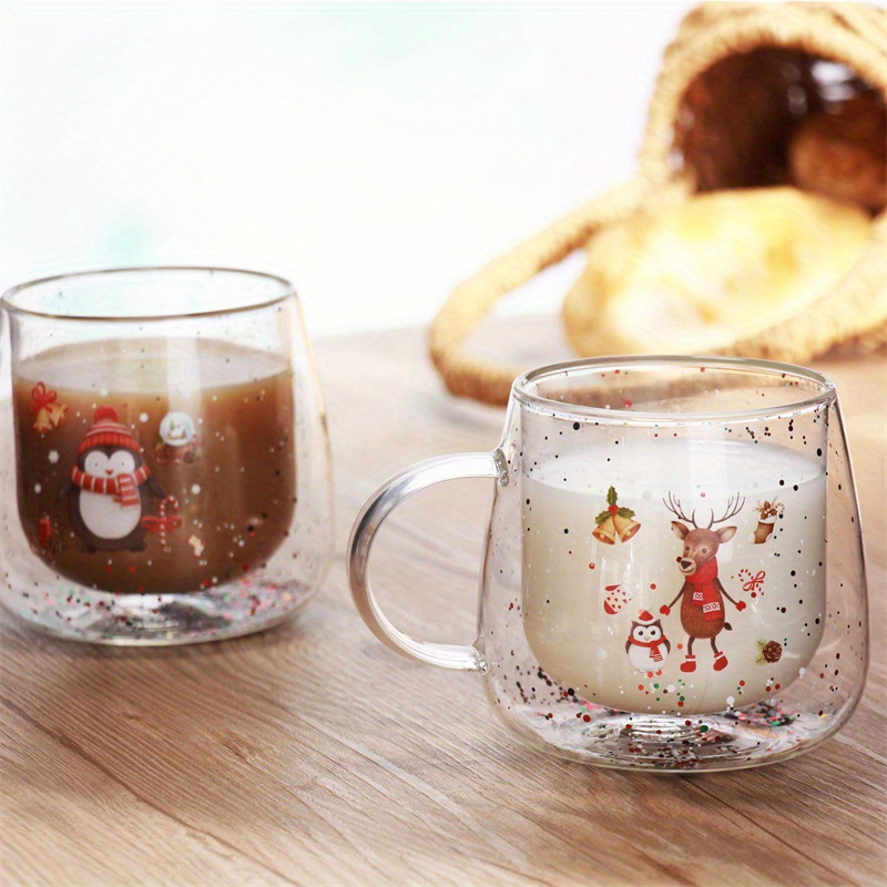 Christmas Snowman Glass Coffee Mug Double Walled Insulated Anti Scald Reusable Drinkware for Gift Best for Christmas
