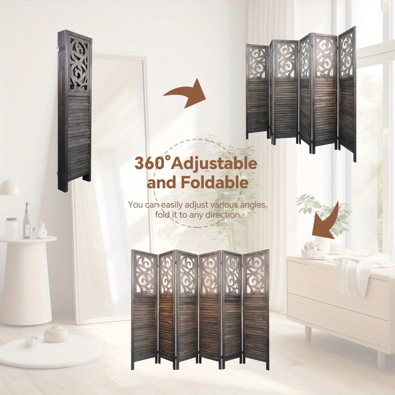 6 Panel Room Dividers Carved Wood Room Divider Partition - Temu