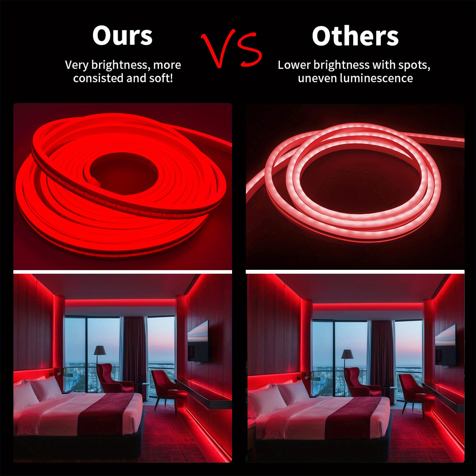 1m Red Neon Strip Battery Pack Powered Design Flexible Strip - Temu