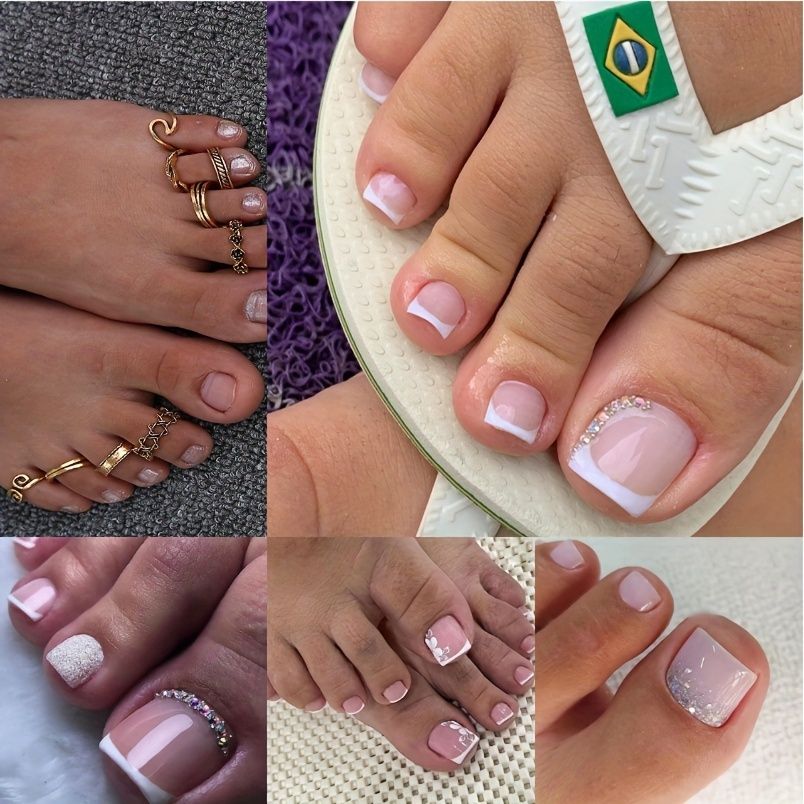 french tip press toenails rings pink toe nails Temu