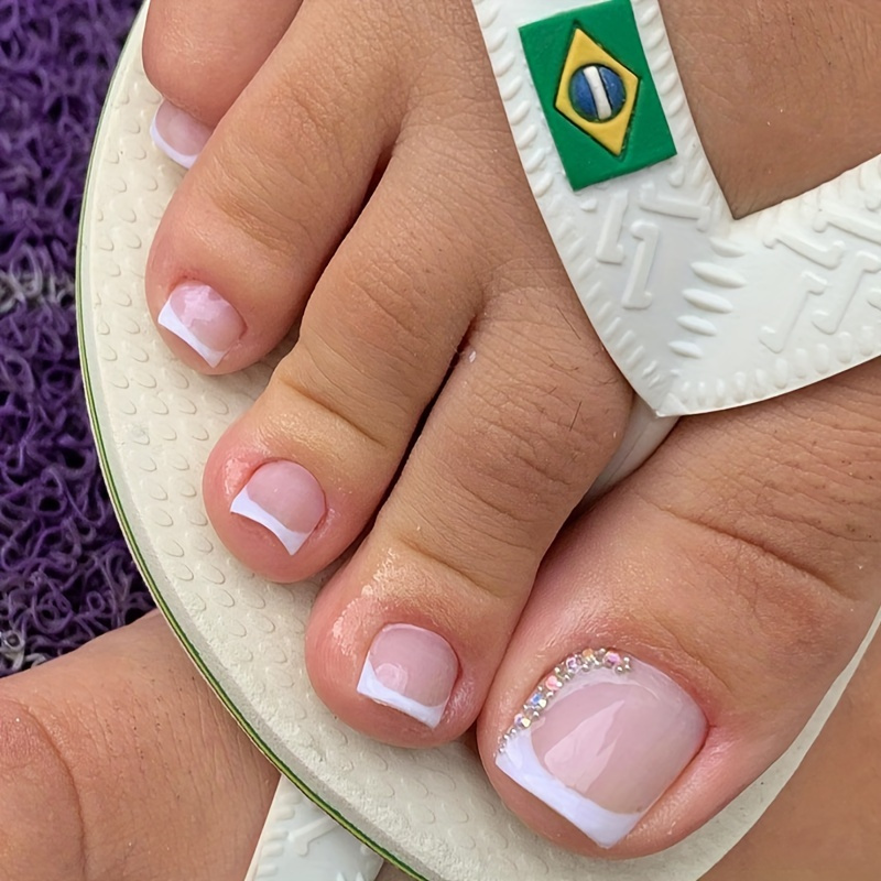 french tip press toenails rings pink toe nails Temu