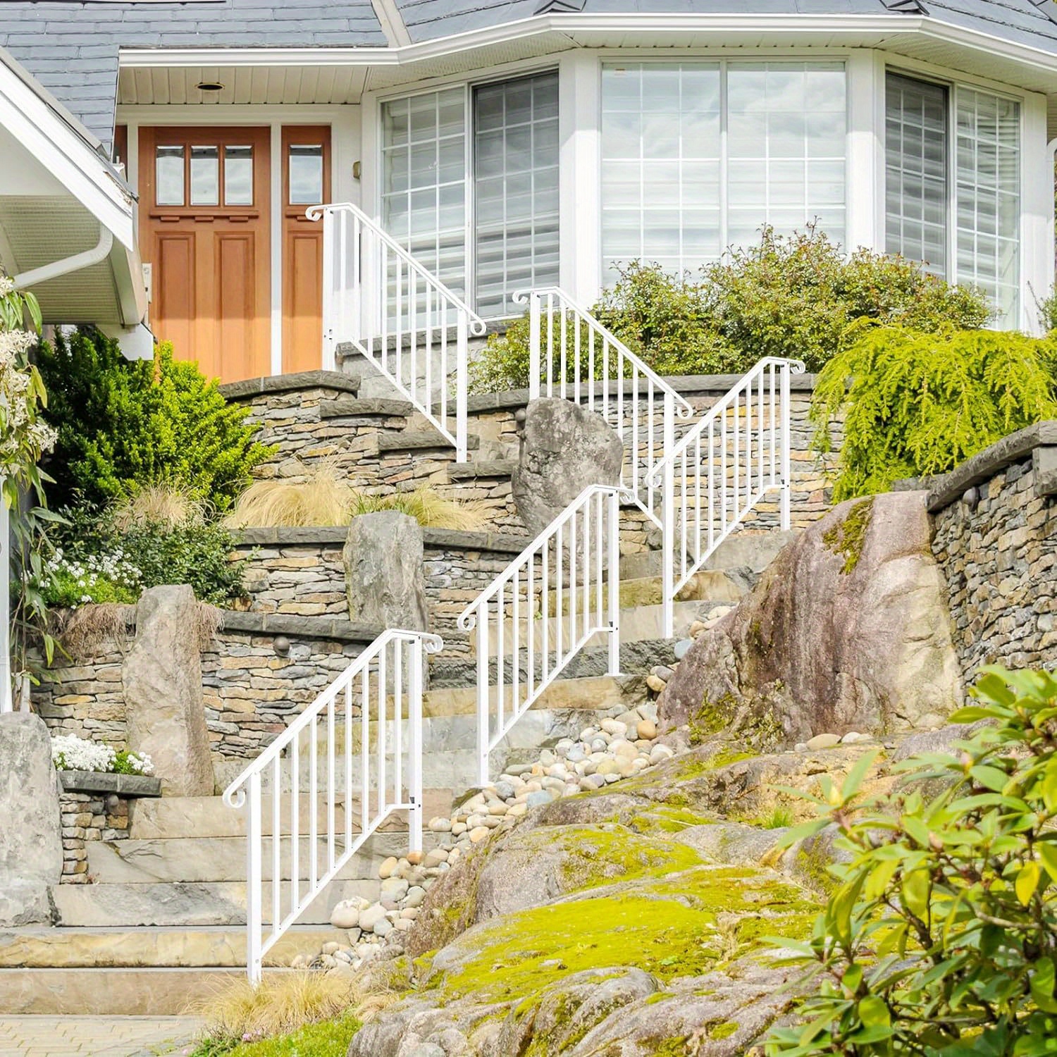 2 Pack 4 Step Handrails For Outdoor Steps Wrought Iron Stair Railing ...