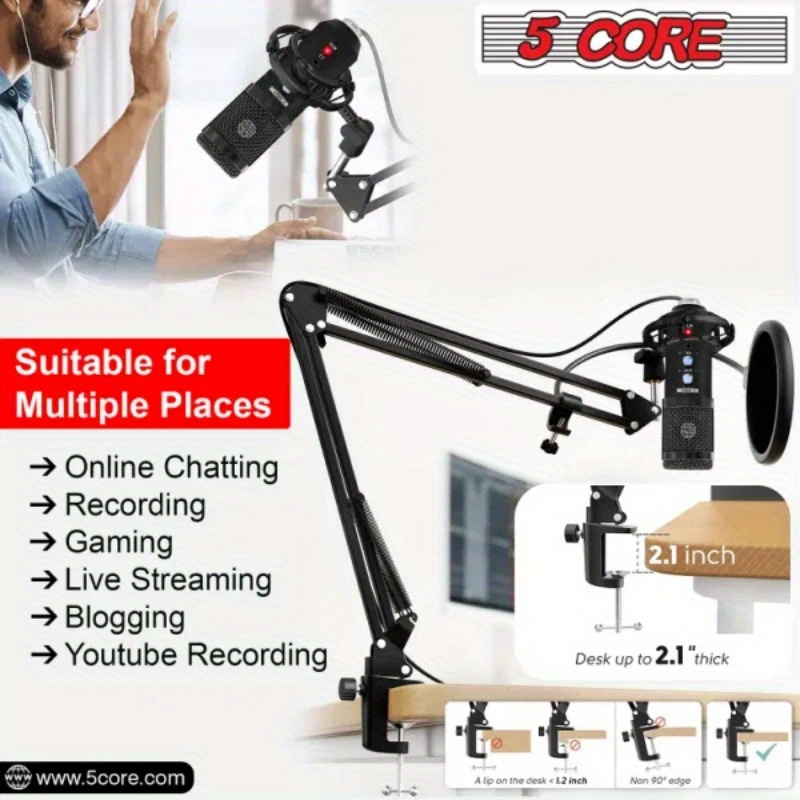5 Core Podcast Microphone Bundle Usb Condenser Pc Mic - Temu
