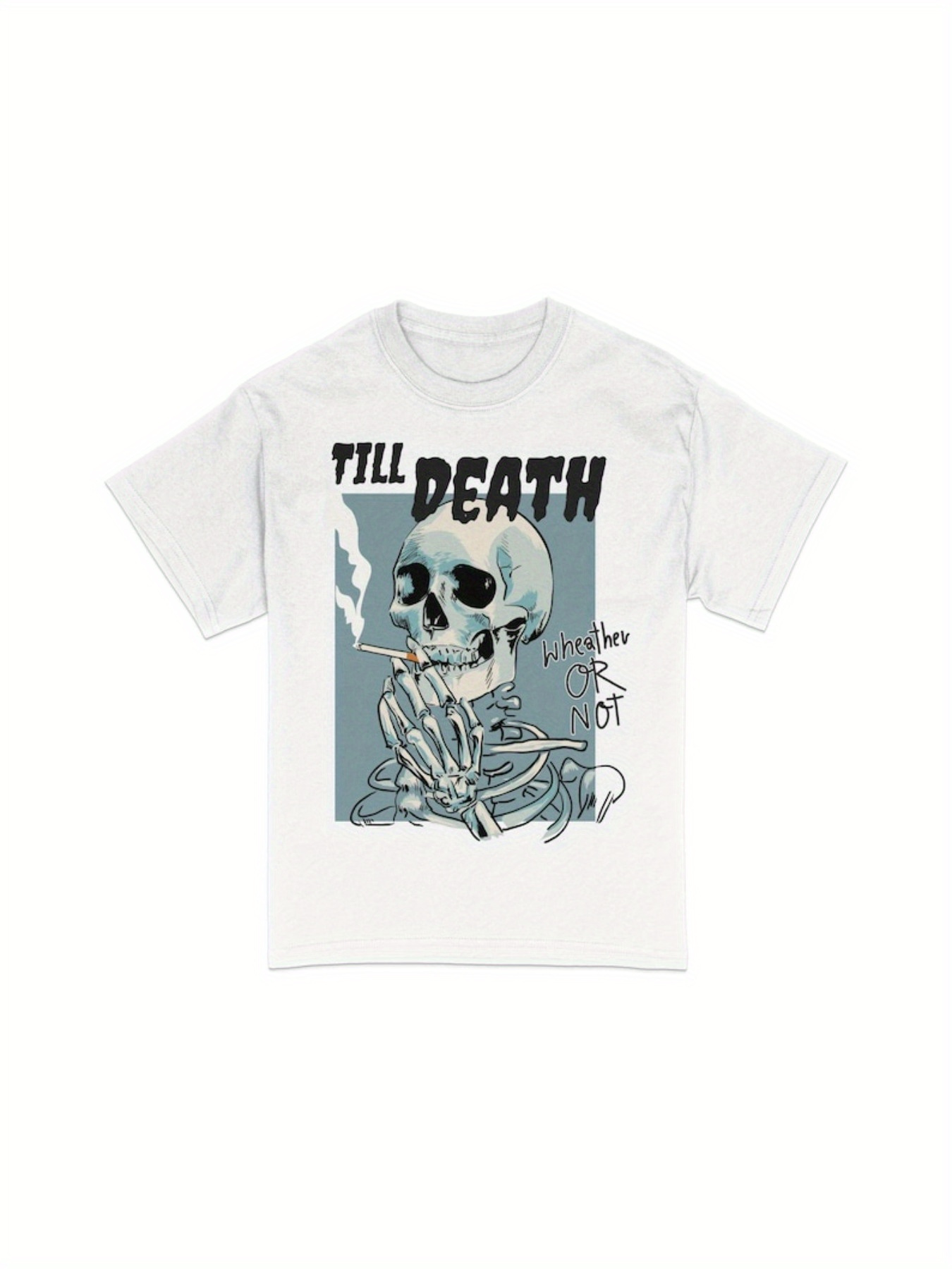 Smoking Skeleton Pattern Death Letter Neck Short - Temu