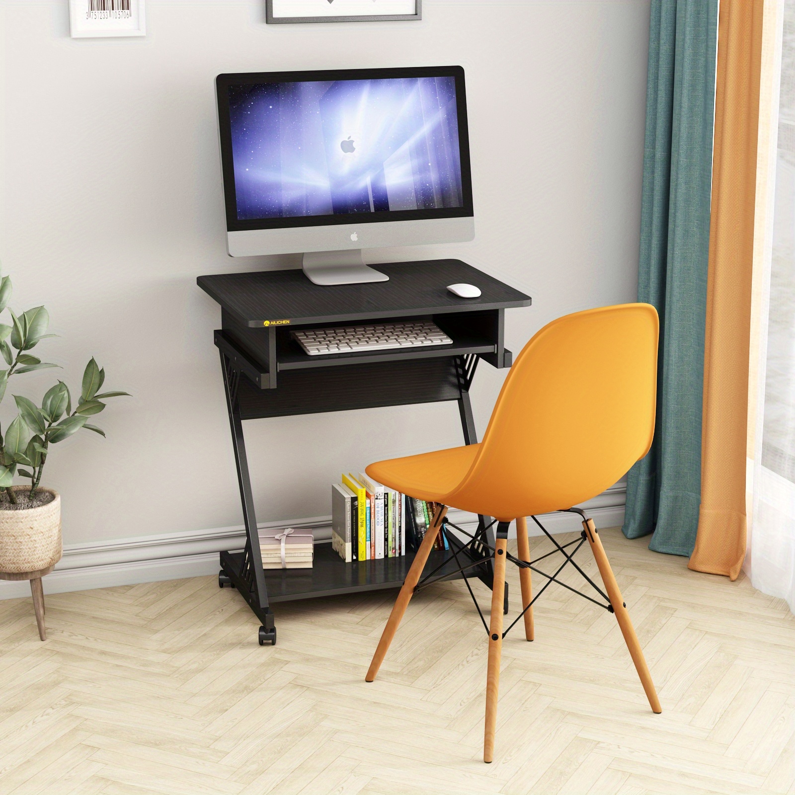 Compact computer desk on wheels store