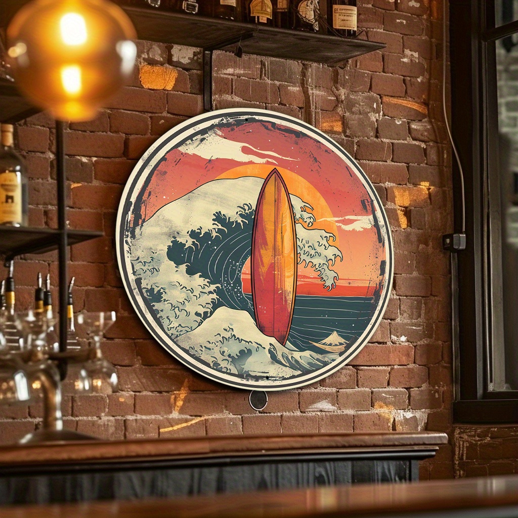 Aluminum Surfing Wave Art Set Beach Scene Tin Signs Hanging - Temu
