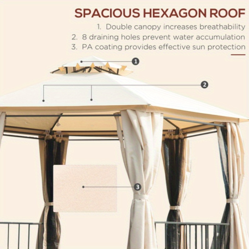 13' X 13' Double Roof Hexagon Outdoor Gazebo Canopy Solid - Temu