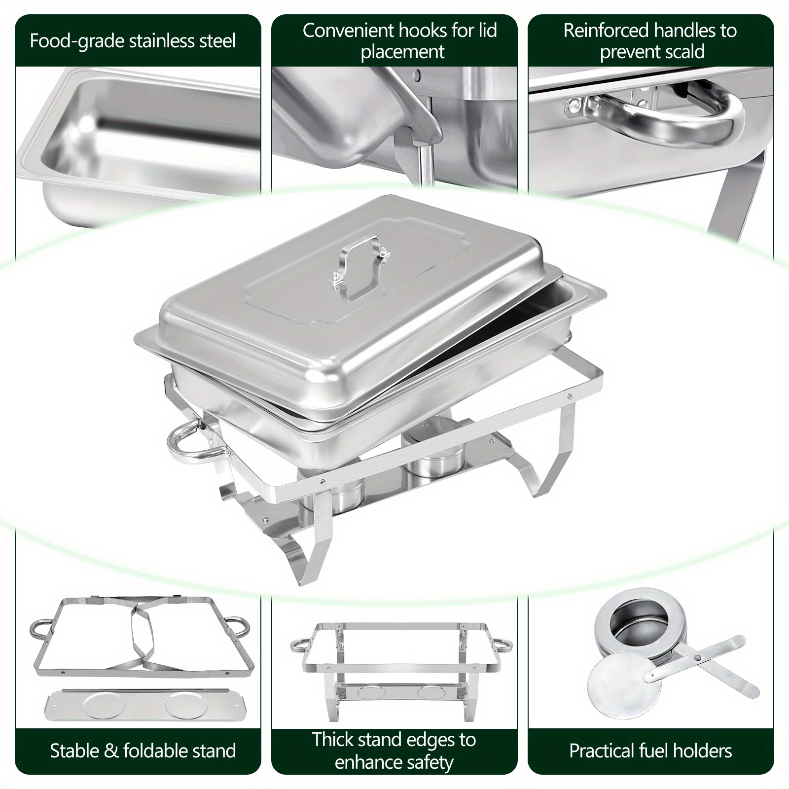 8 Pack Chafing Dish Buffet Set Stainless Steel Food Warmer Kit With ...