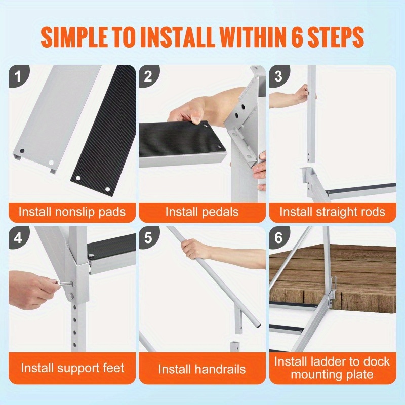 Dock Ladder Adjustable Height 500 Lbs Capacity Aluminum Alloy Steps ...