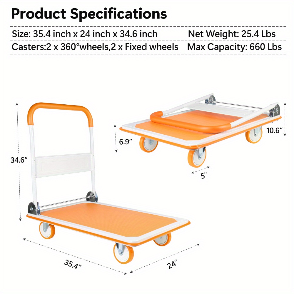 Foldable Push Cart . Capacity Heavy Duty Moving - Temu