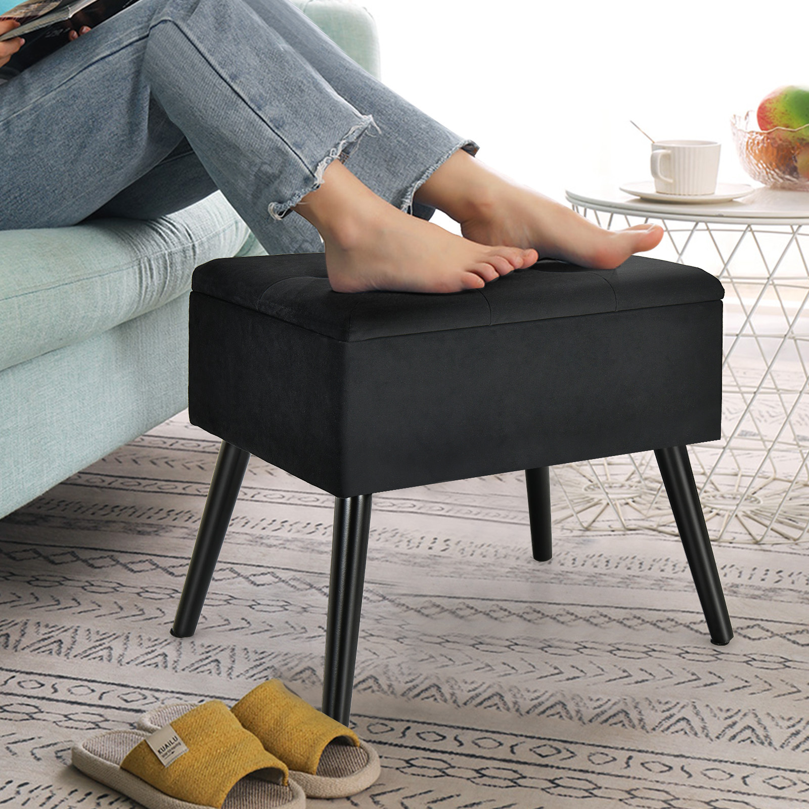black velvet tufted storage ottoman lid Temu