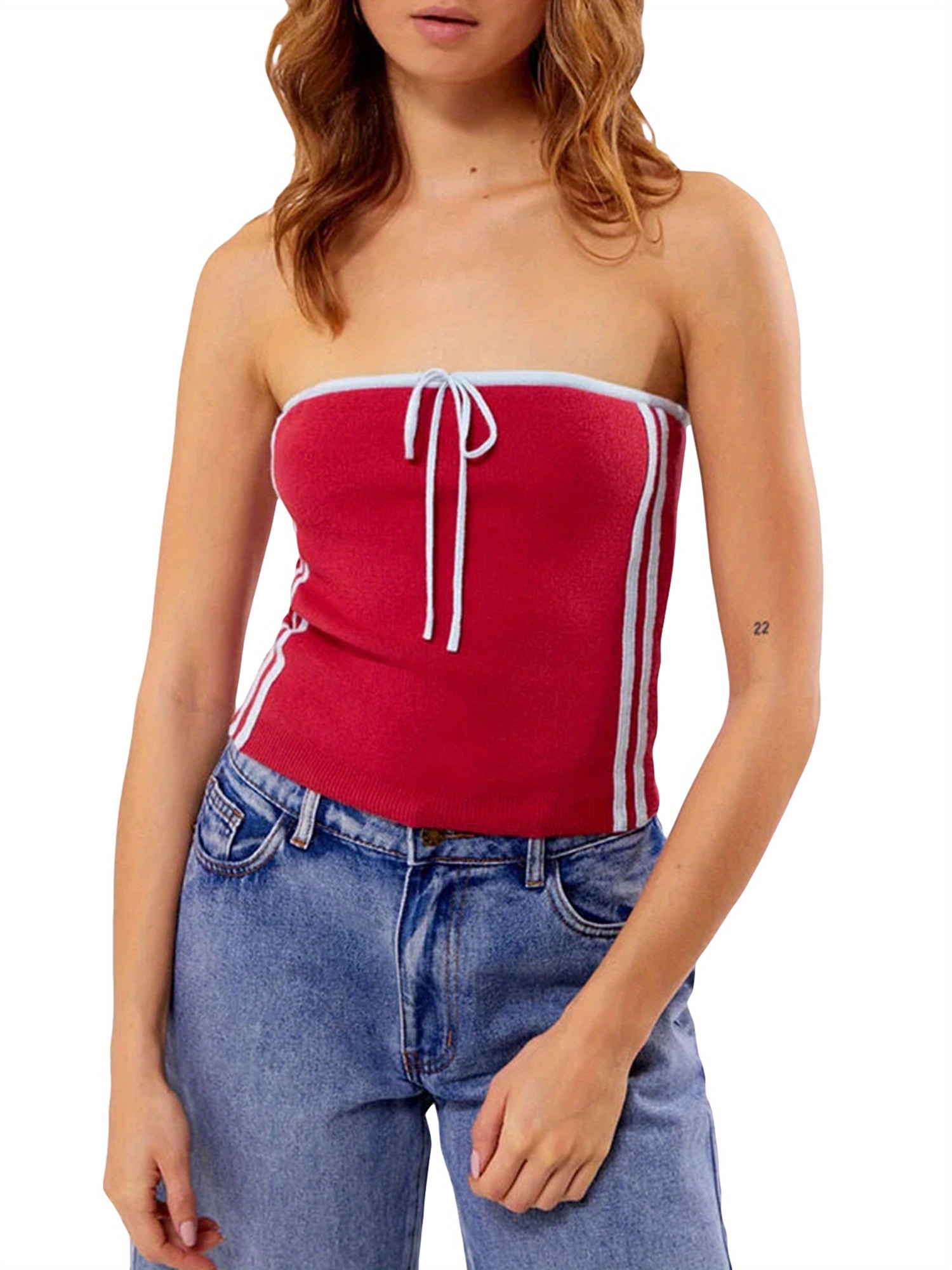 Women's Chic Viscose Knit Tube Top Solid Color Striped - Temu