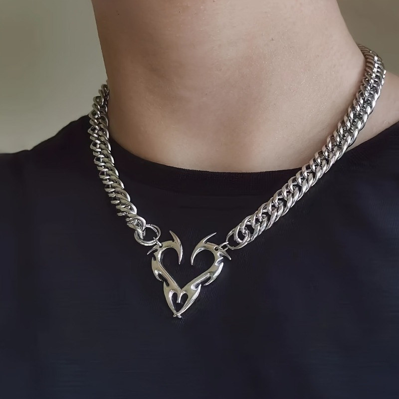 unique hollow flame heart pendant necklace edgy rock Temu