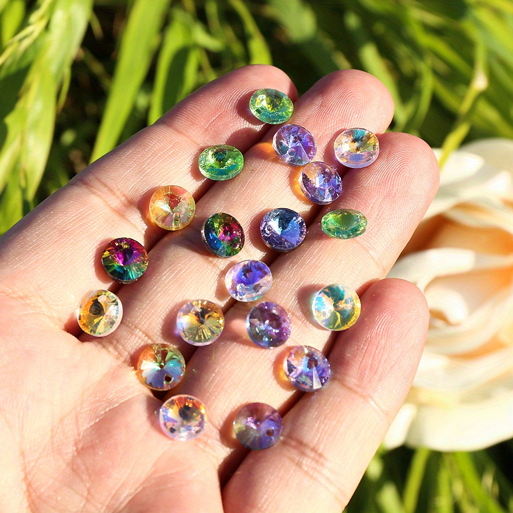 multicolor iridescent glass crystal beads round flat loose Temu