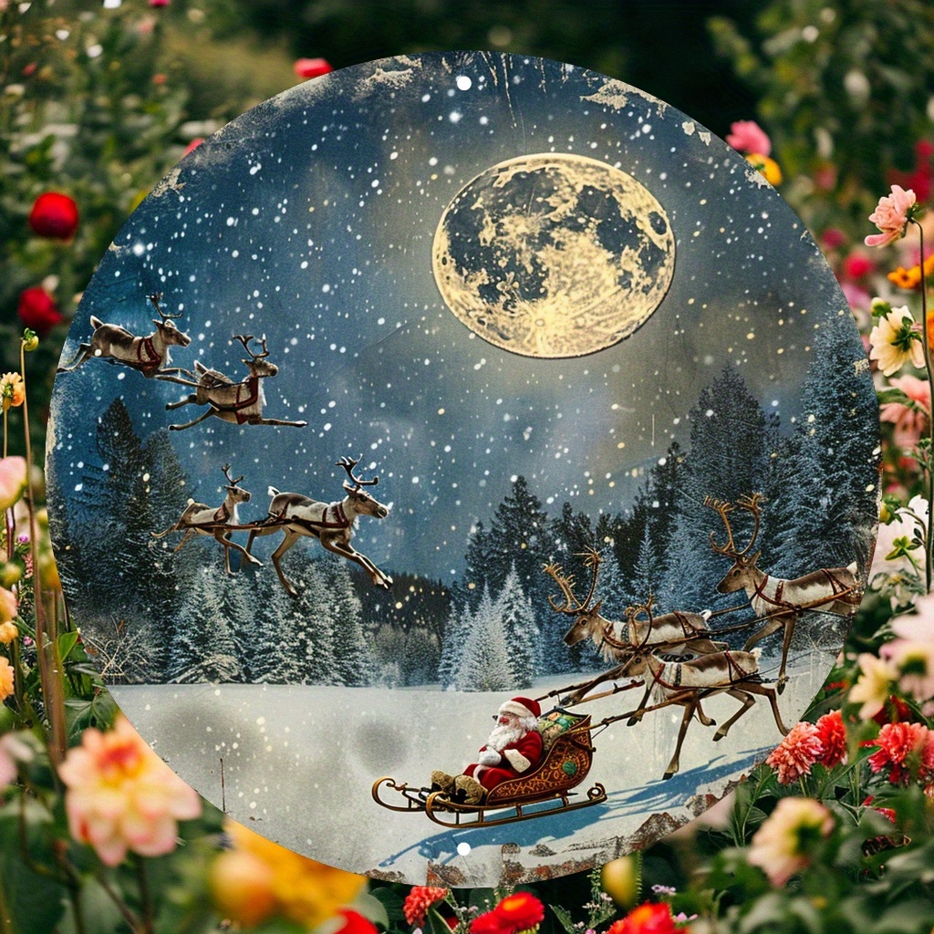 1pc Santa Claus & Reindeer Sleigh Art - Aluminum Wall Decor With , Full ...