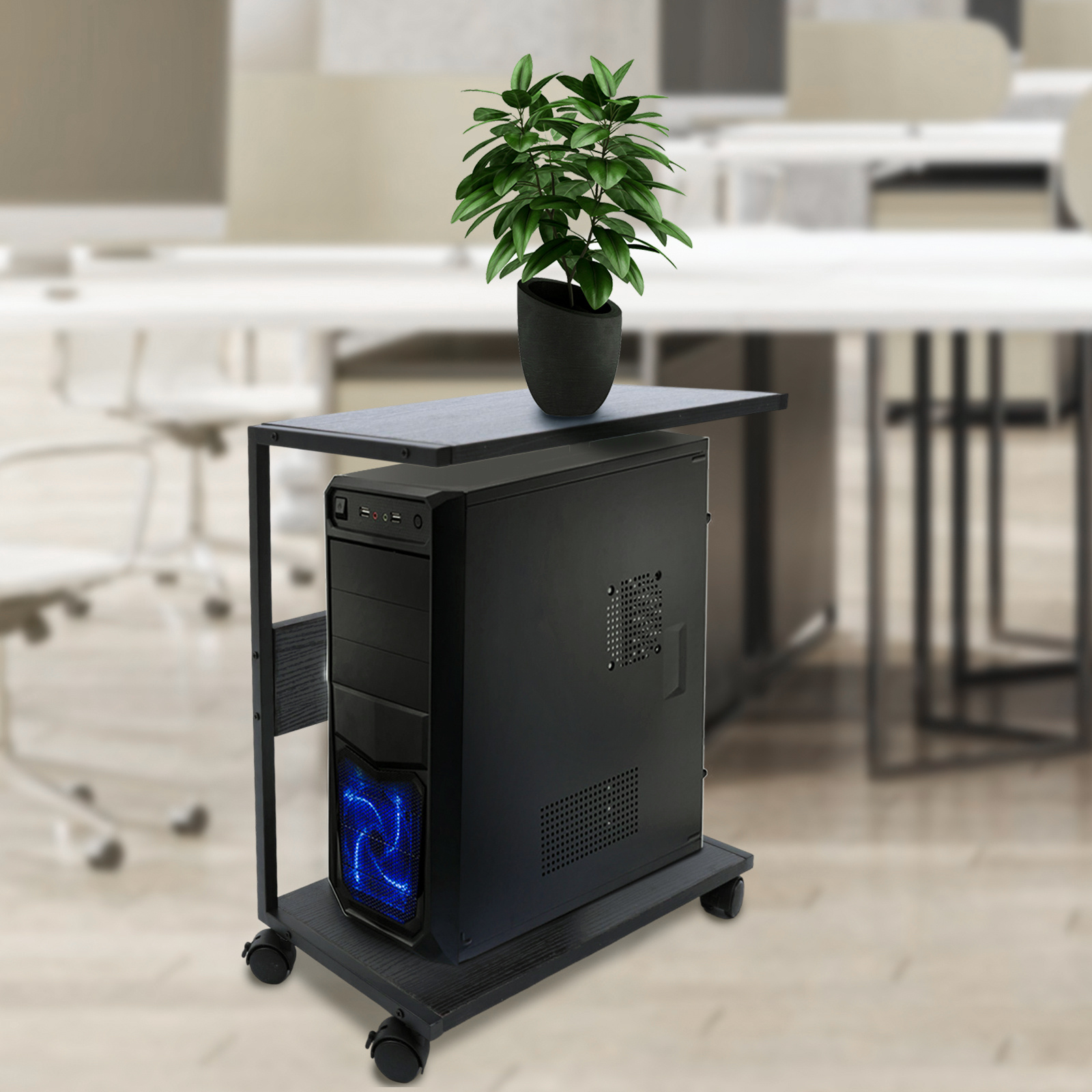 pc stand wheels desk black mobile cpu desktop computer tower Temu