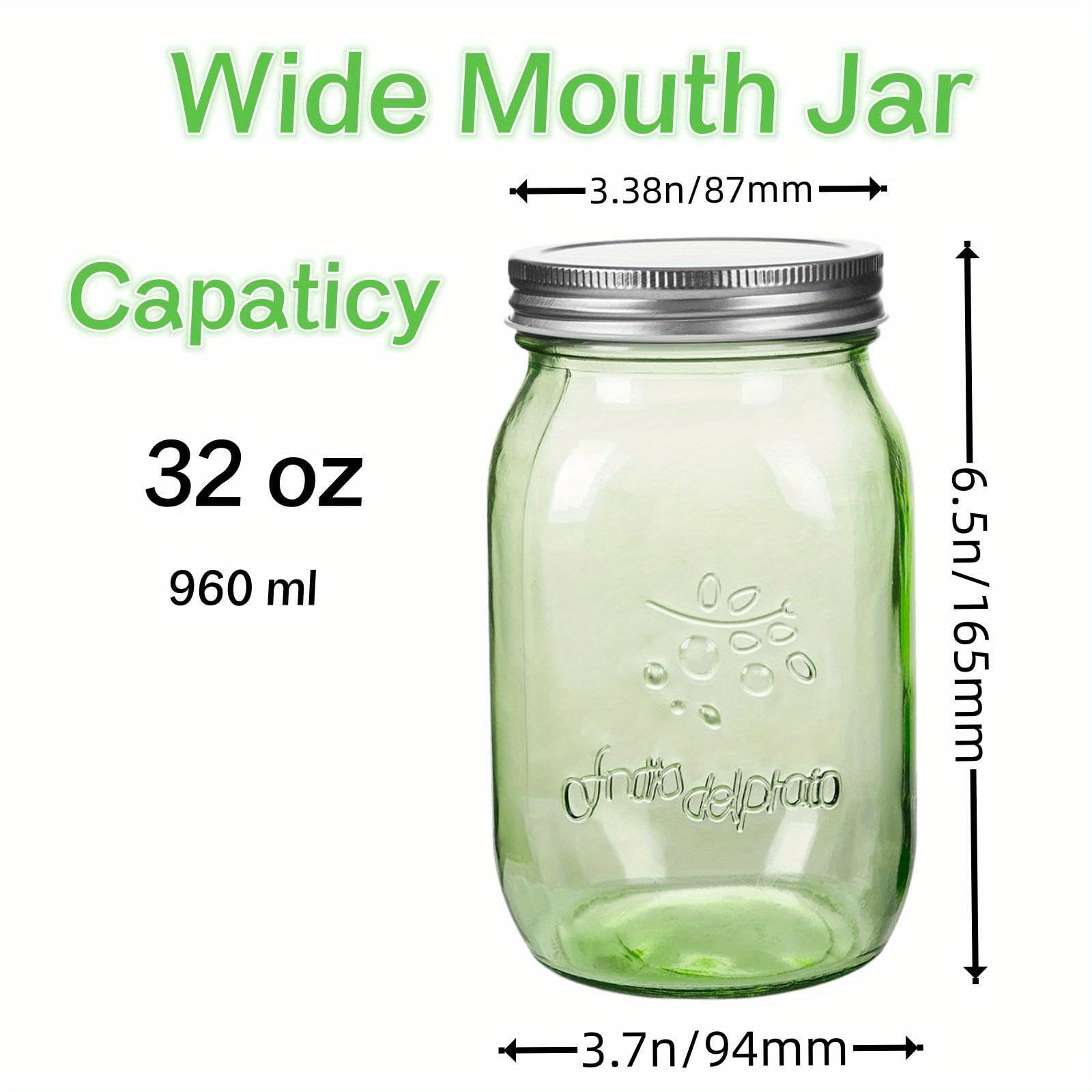 Green Mason Jars Wide Mouth Quart Canning Jar Safe - Temu