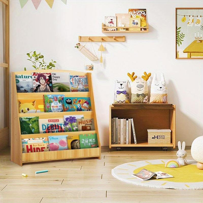 Wooden Children Bookcase 4 Tier Open Compartments Kids - Temu United