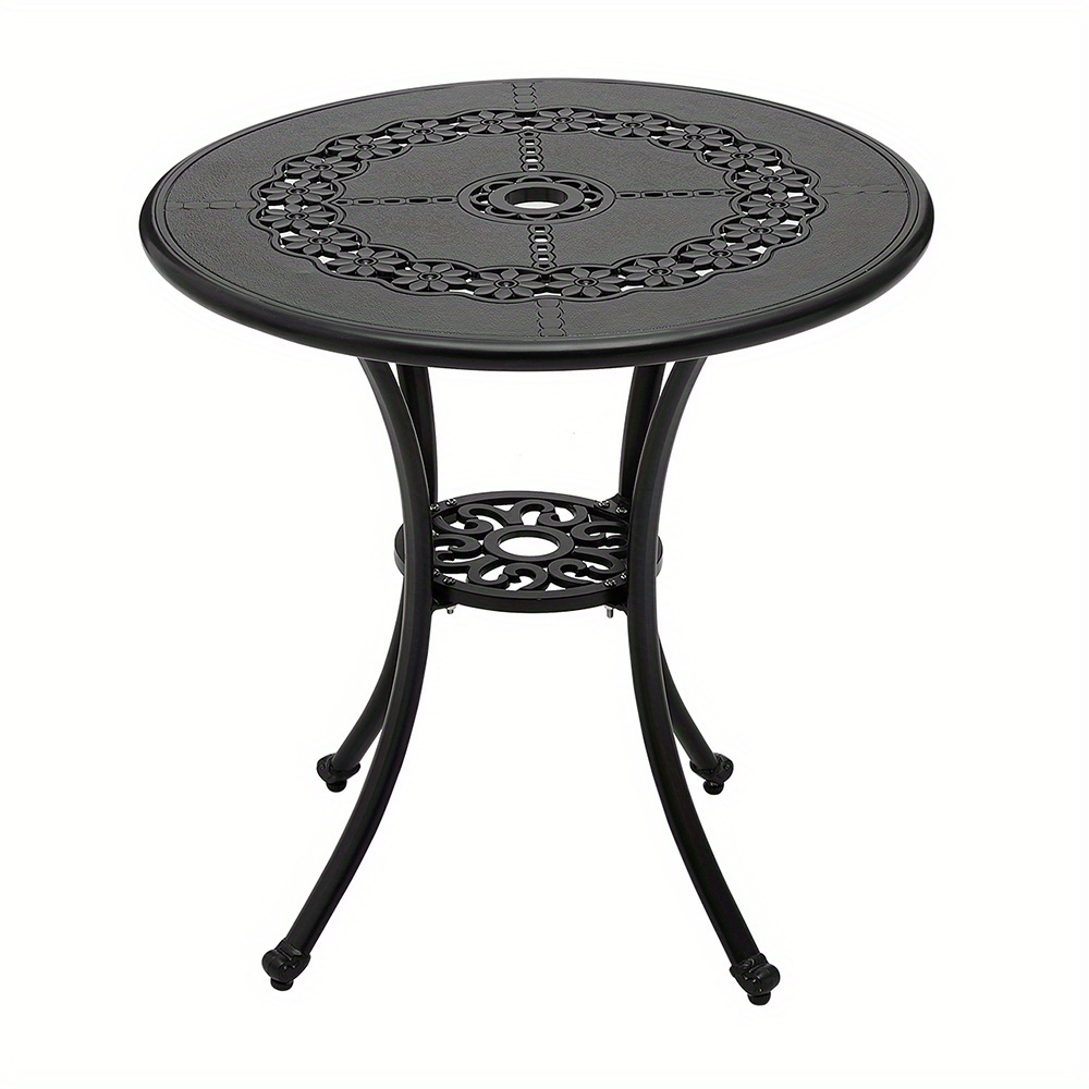 Round Garden Dining Table Cast Aluminum Outdoor Table With Umbrella ...
