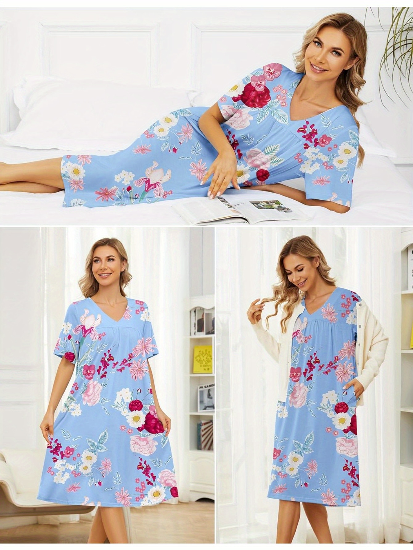 House Dresses for Women with Pockets Mumu Duster Housecoat Short Sleeve Patio Dress S 3XL