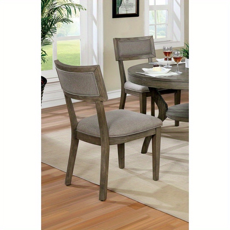 Rustic Grey Solid Wood Dining Chairs Fabric Upholstered Seat - Temu